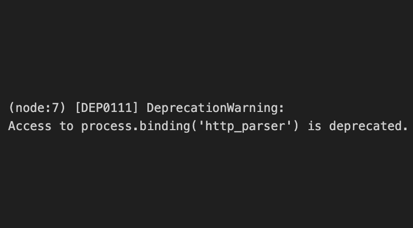 Angularで「(node:7) [DEP0111] DeprecationWarning: Access to process.binding(‘http_parser’) is ...